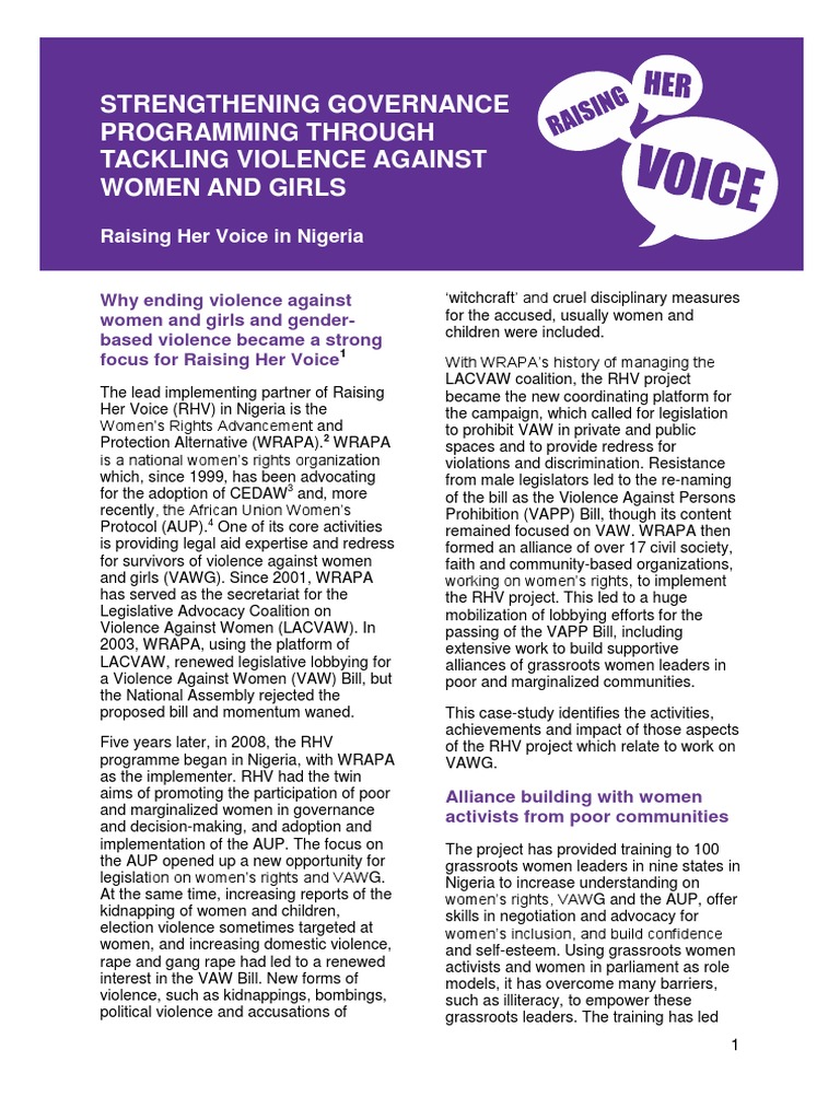 Strengthening Governance Programming Through Tackling Violence Against ... Strengthening Governance Programming Through Tackling Violence Against ...