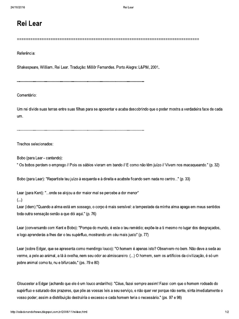 Colecionando Frases... Rei Lear | PDF
