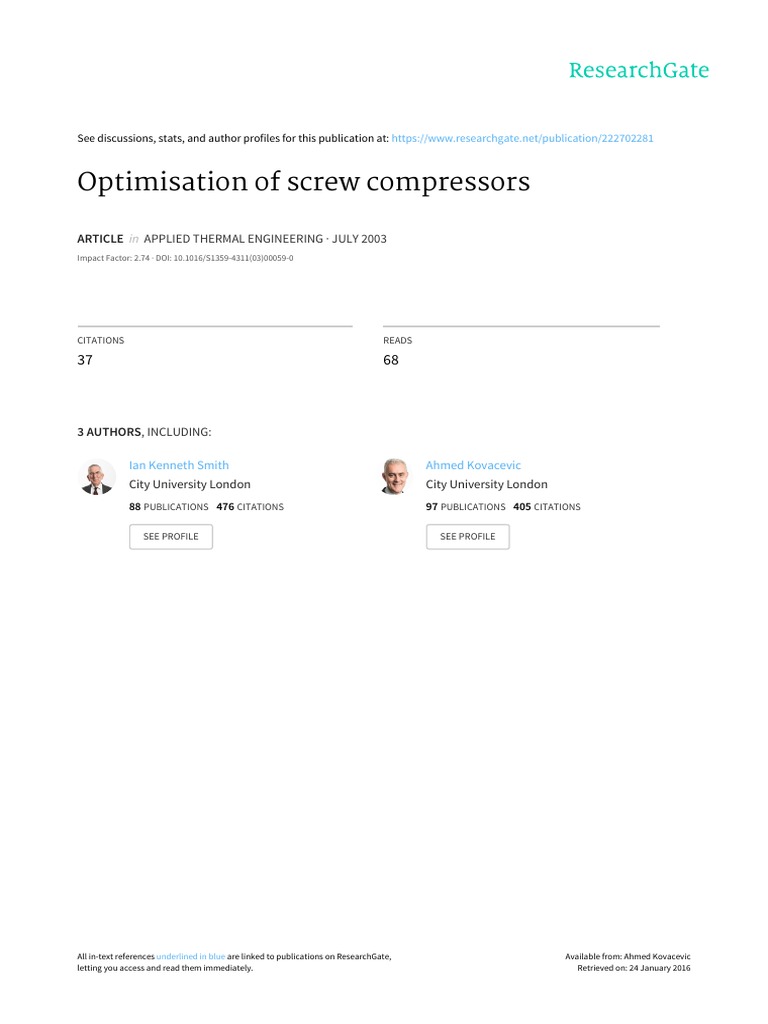 Screw Compressor Design Optimization | PDF | Gas Compressor ...
