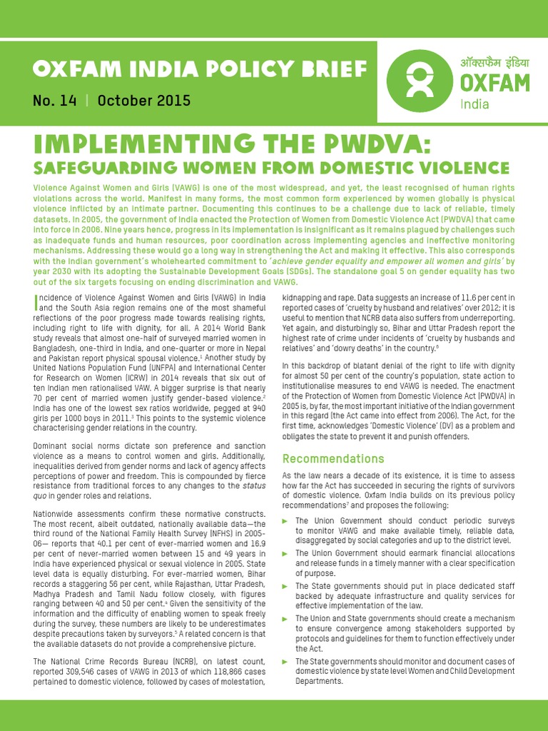 Implementing The PWDVA: Safeguarding Women From Domestic Violence | PDF ...