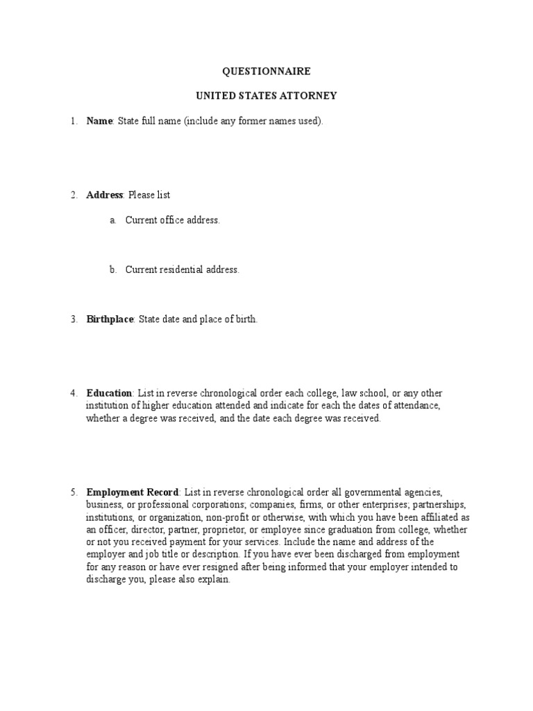 Questionaire For U.S. Attorney | PDF | Mortgage Law | Lawsuit