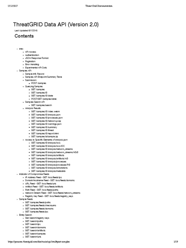 Threat Grid Documentation - Main API | Download Free PDF | Hypertext Transfer Protocol ...