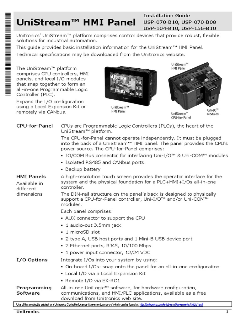 Unistream (Unitronics) | PDF | Electrical Connector | Programmable Logic Controller