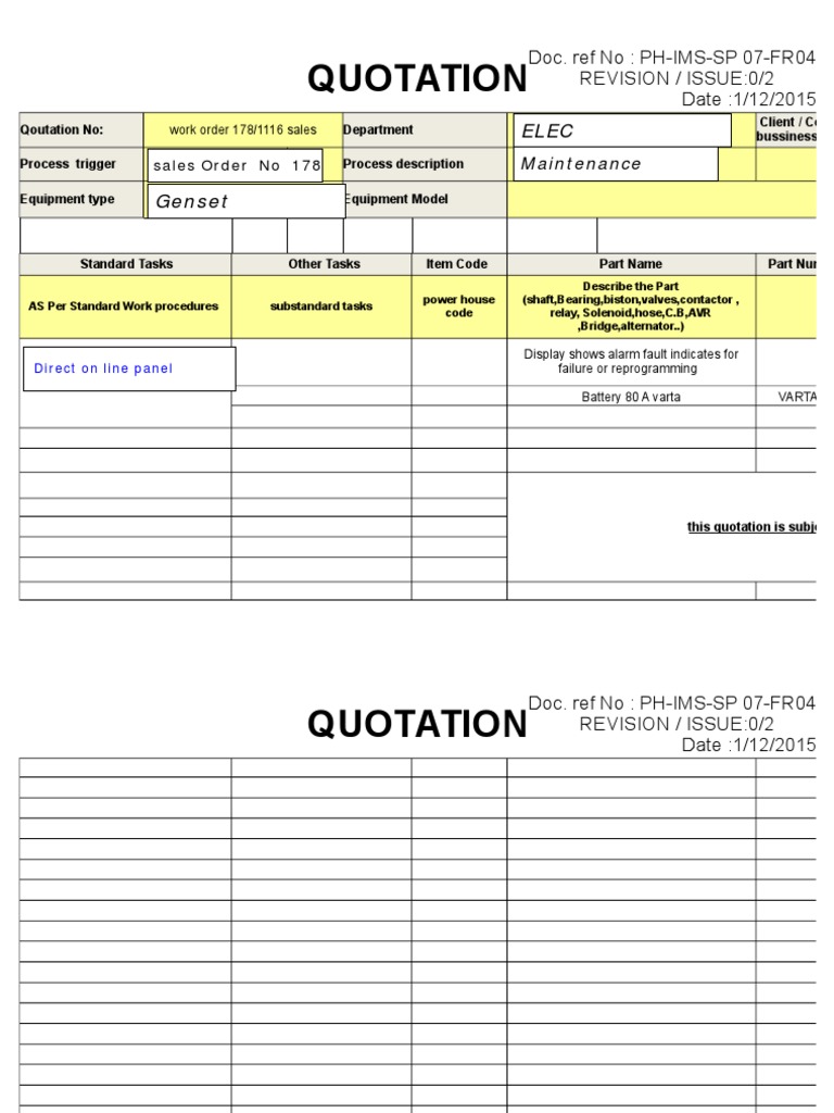 Quotation: Doc. Ref No: PH-IMS-SP 07-FR04 Revision / Issue:0/2 Date:1 ...