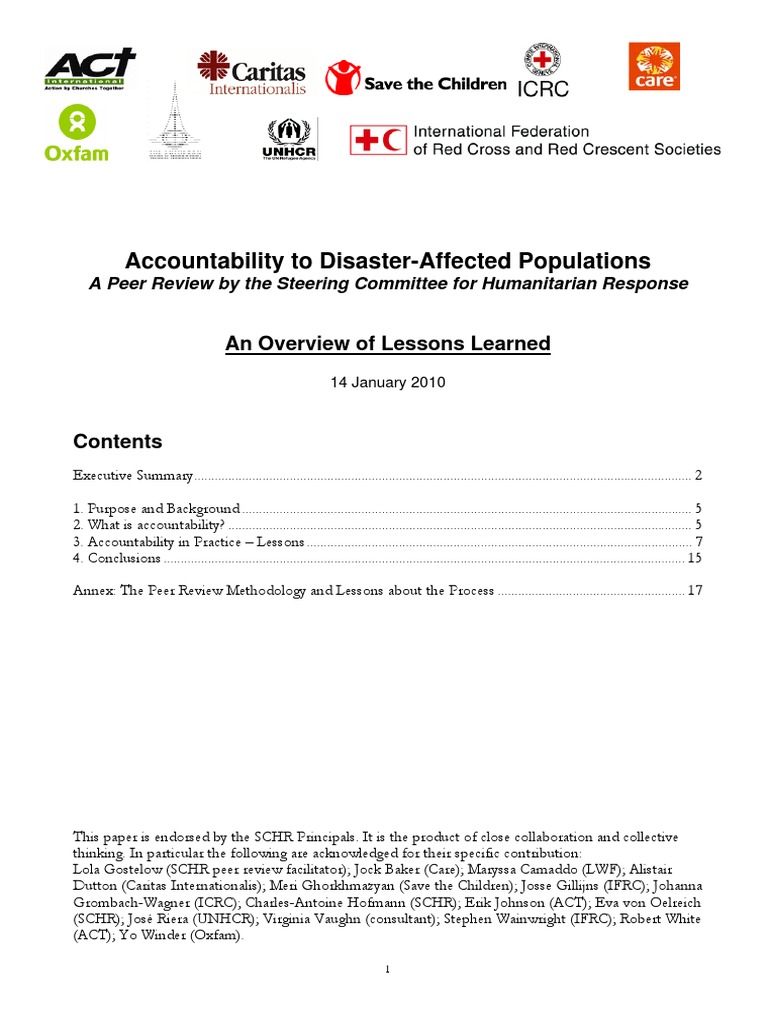 Accountability To Disaster-Affected Populations: A Peer Review by The ...