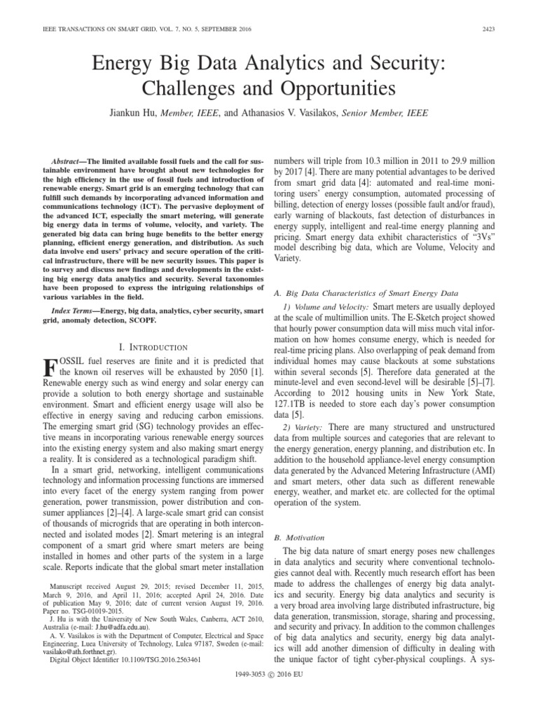 Energy Big Data Analytics and Security: Challenges and Opportunities | PDF