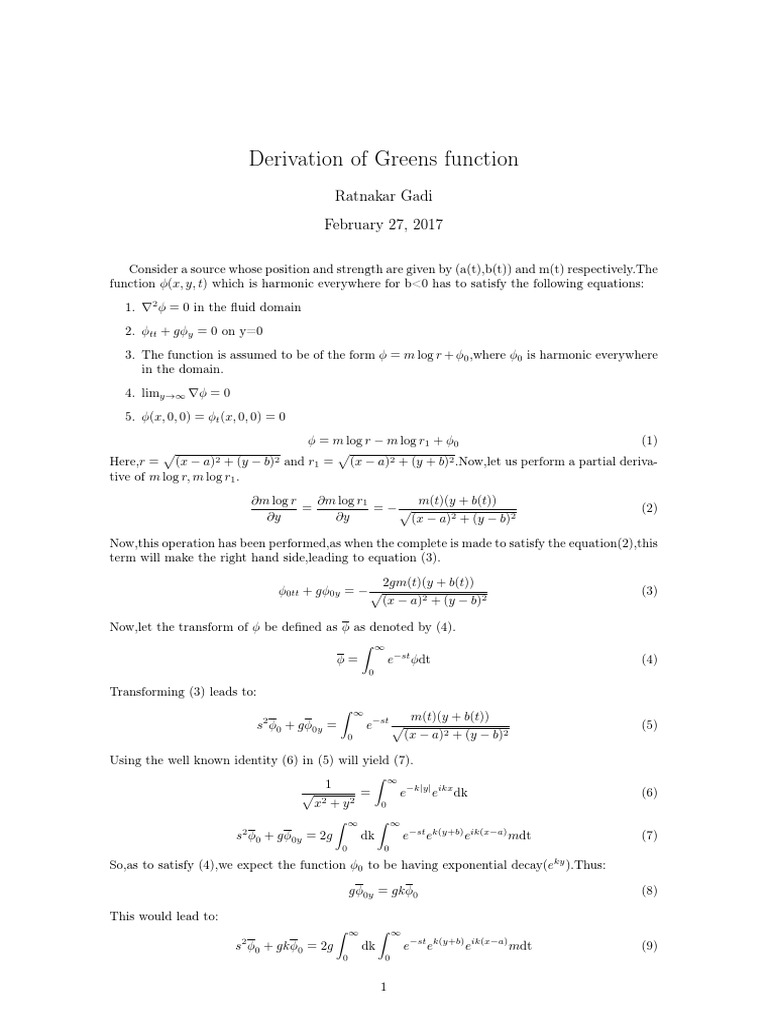 Derivation Greens Function | PDF | Green's Function | Differential Calculus