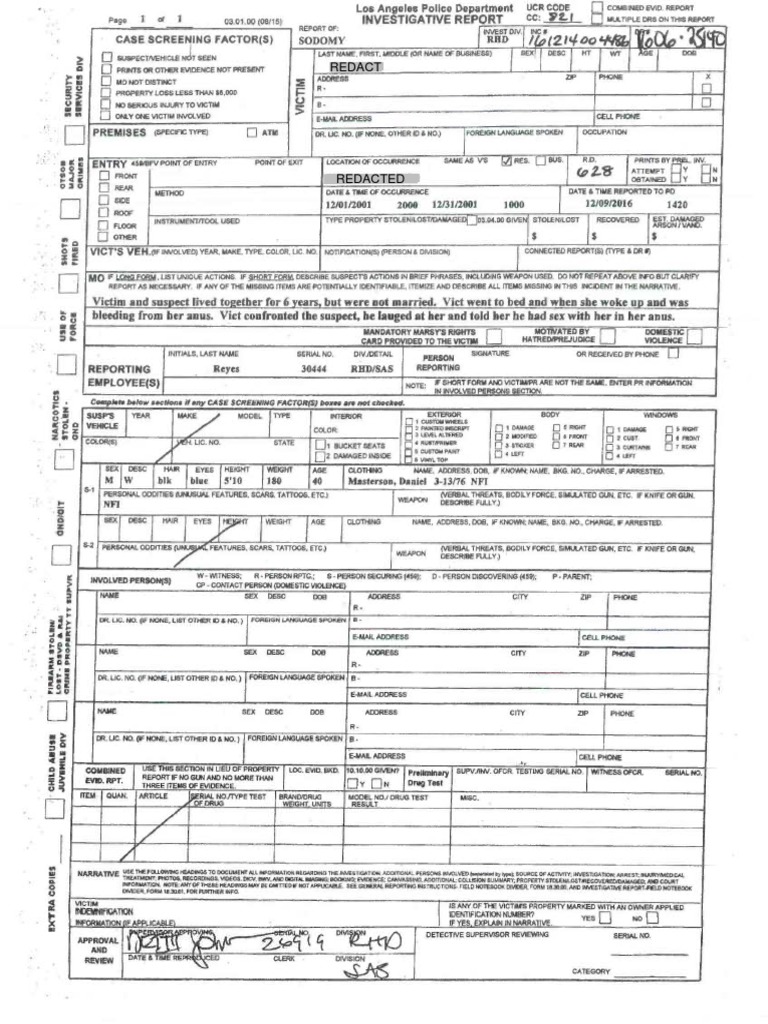 Victim A Police Report (Redacted) | Law Enforcement | Crime & Justice