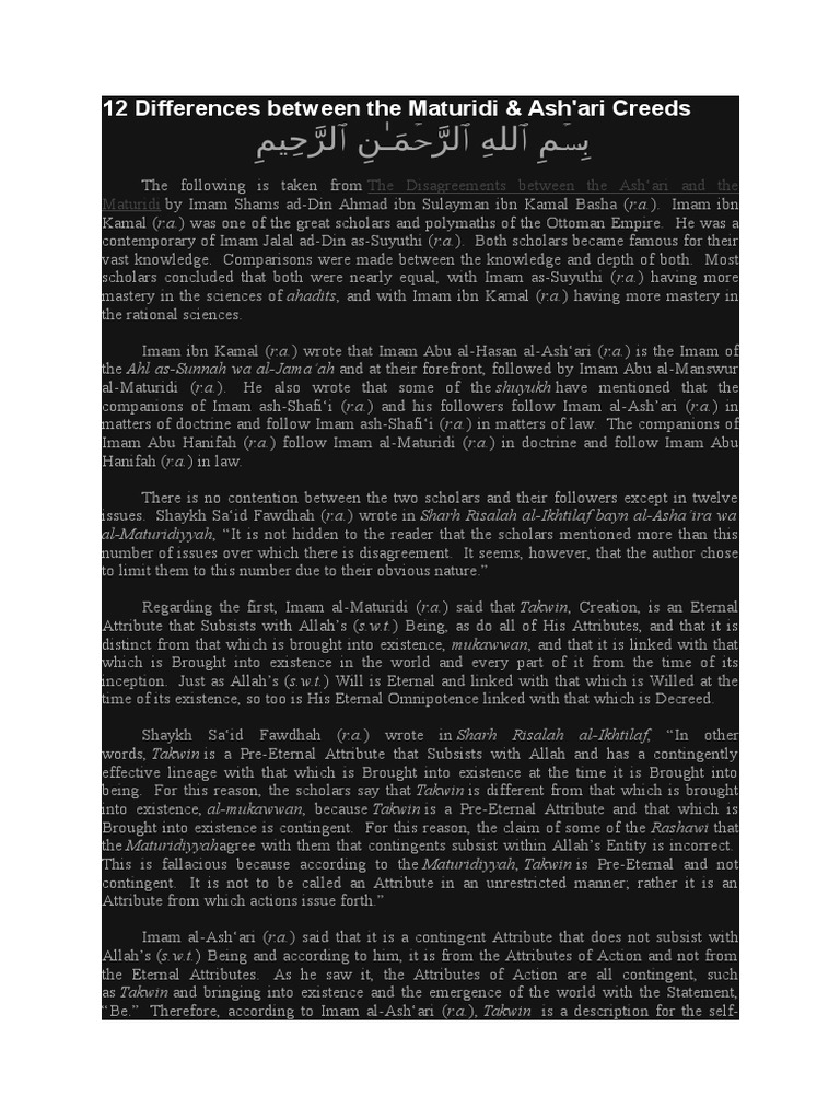 Differences Between Ashari and Maturidi Aqeeda | Download Free PDF ...