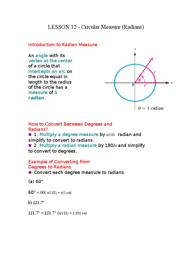 LESSON 12 - Circular Measure (Radians) : Introduction To Radian Measure ...
