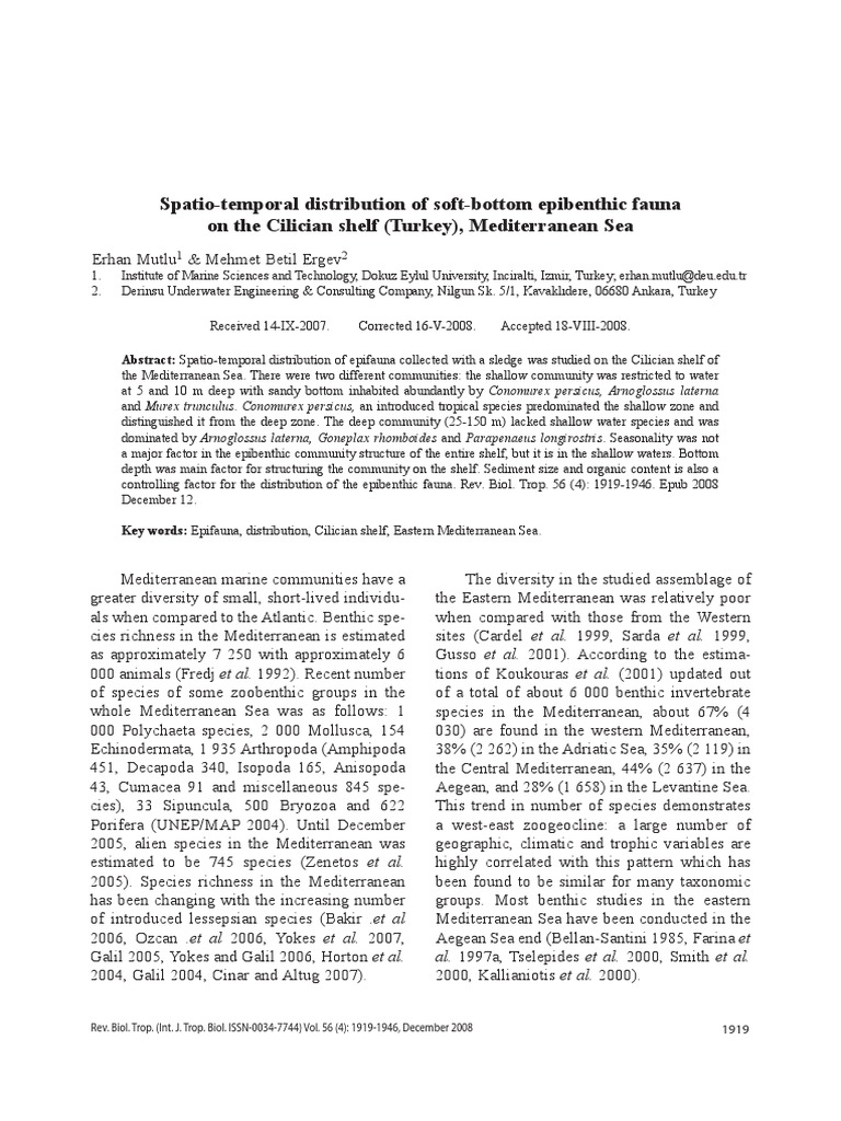 Distribution of Epibenthic Fauna On Turkey | PDF | Benthic Zone ...