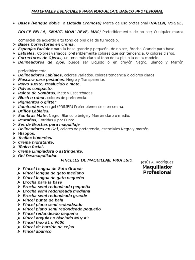 Materiales Esenciales para Maquillaje Basico Profesional | PDF