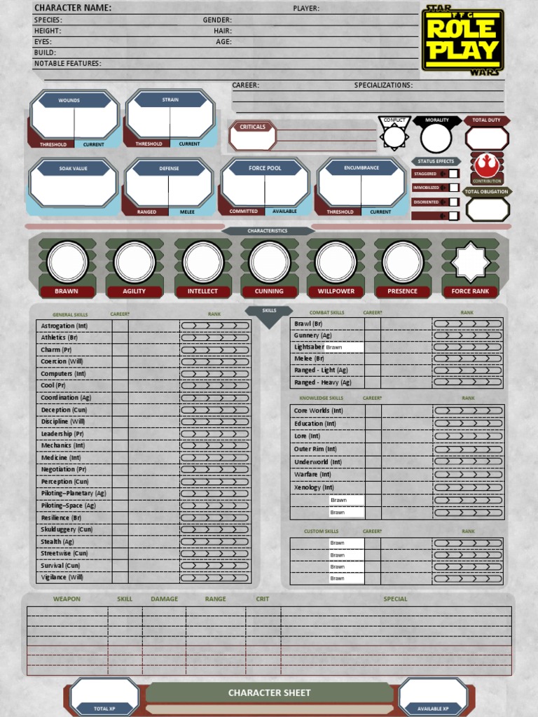 Star Wars RPG Character Sheet Guide | PDF | Leisure | Sports