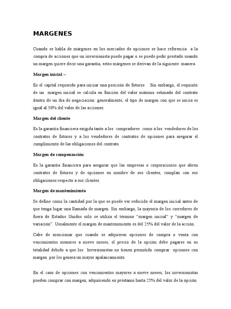 Márgenes en Mercados de Opciones | PDF | Opción (Finanzas) | Compartir ...