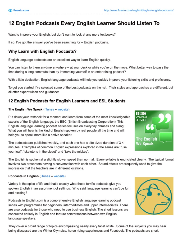 12 English Podcasts Every English Learner Should Listen To | PDF ...