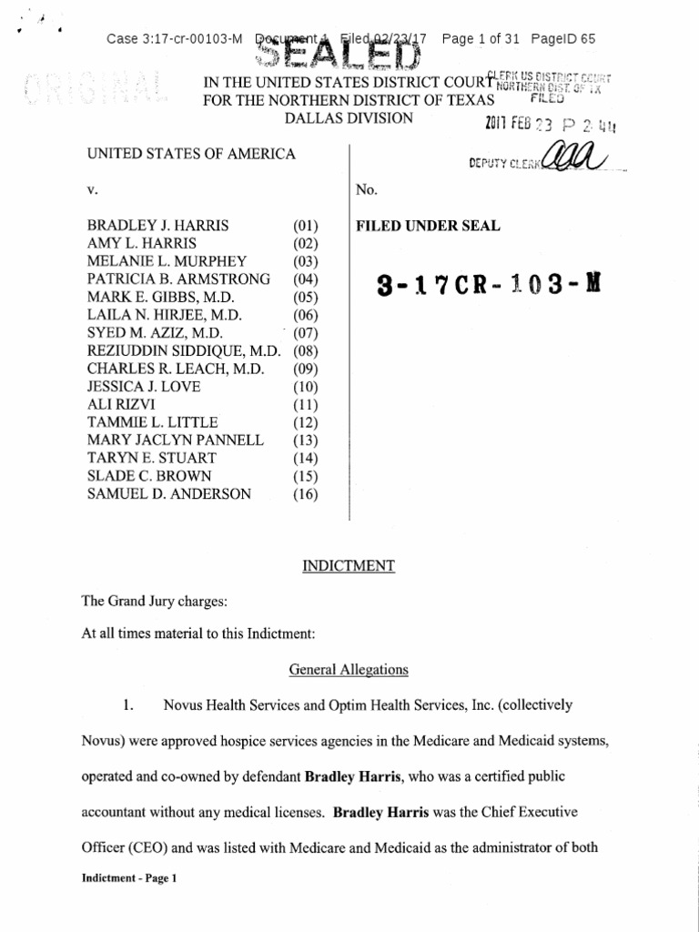 Federal Indictment Related To Medicare Fraud Scheme | PDF