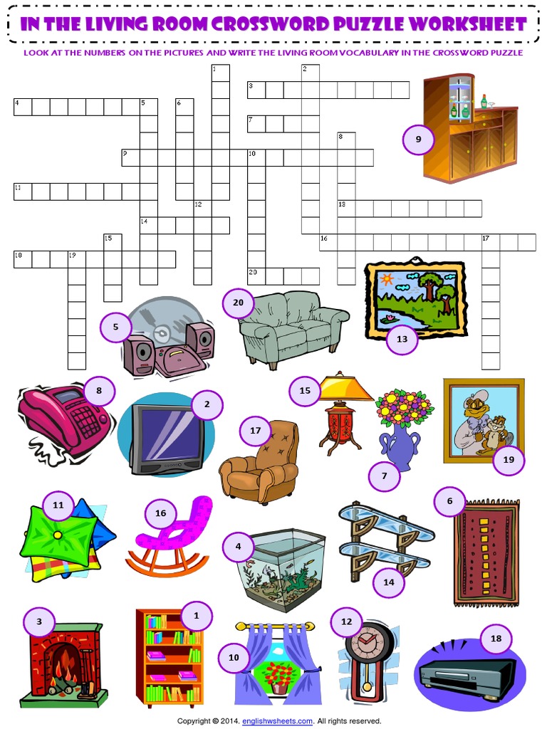 In The Living Room Esl Vocabulary Criss Cross Crossword Puzzle ...