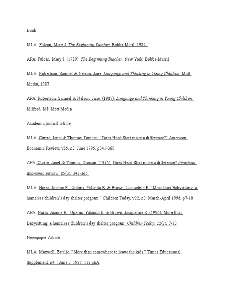 Apa Mla Style Worksheet | PDF