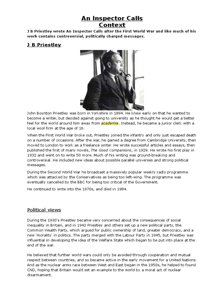 An Inspector Calls - Context | PDF | Winston Churchill | Political Theories