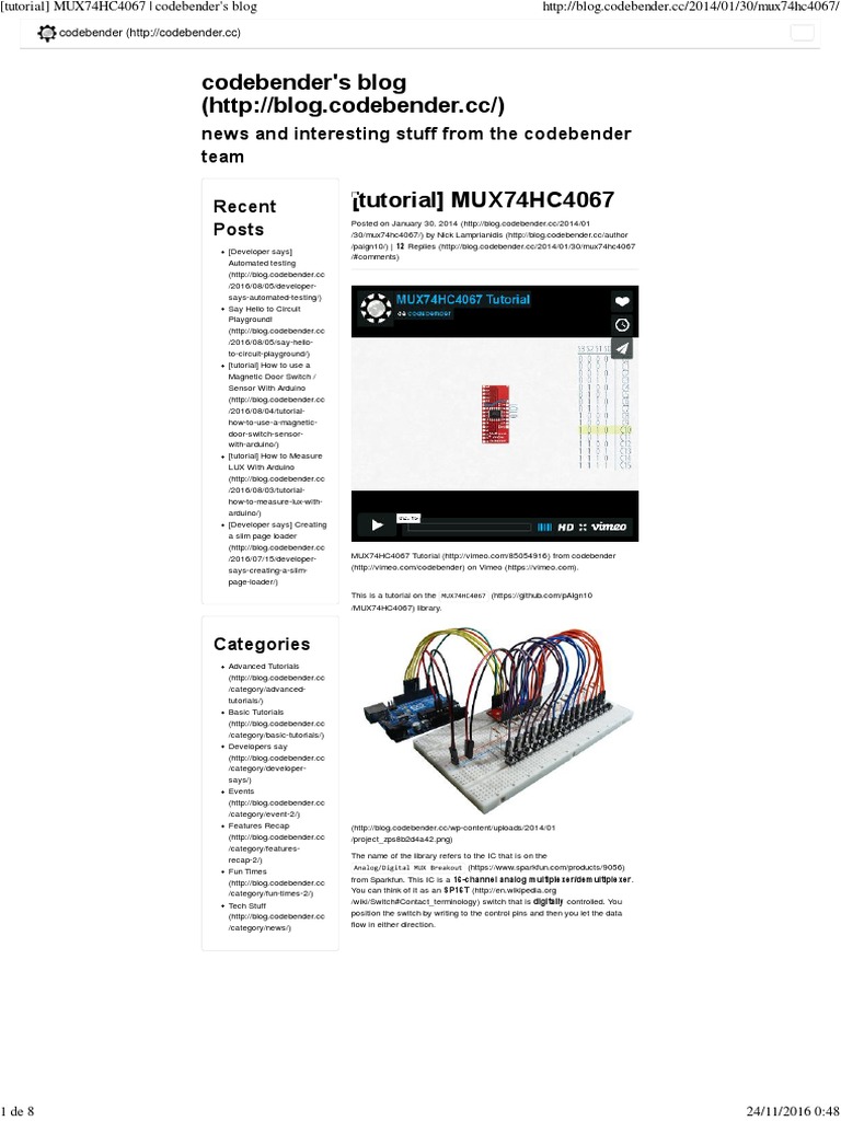 MUX74HC4067 - Codebender | PDF | Arduino | Digital Technology