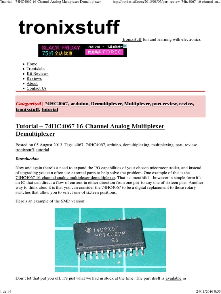 Tutorial - 74HC4067 16-Channel Analog Multiplexer Demultiplexer | PDF ...