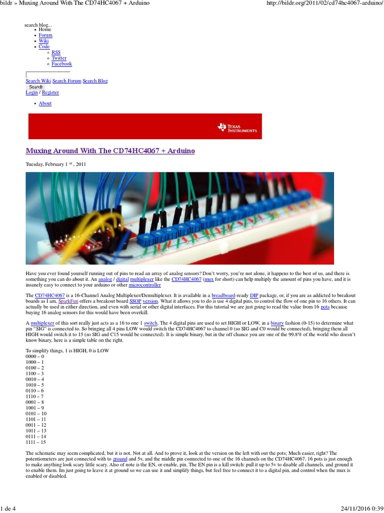 Muxing Around With The CD74HC4067 + Arduino | PDF | Arduino | Digital ...