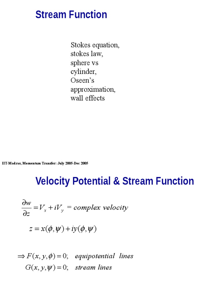 Stream Function: Stokes Equation, Stokes Law, Sphere Vs Cylinder, Oseen ...