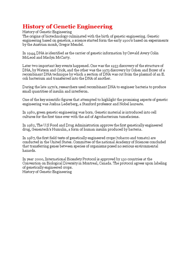 History of Genetic Engineering | PDF