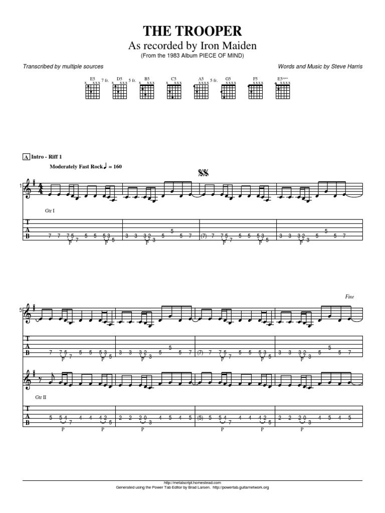 The Trooper: Transcribed by Multiple Sources Words and Music by Steve ...