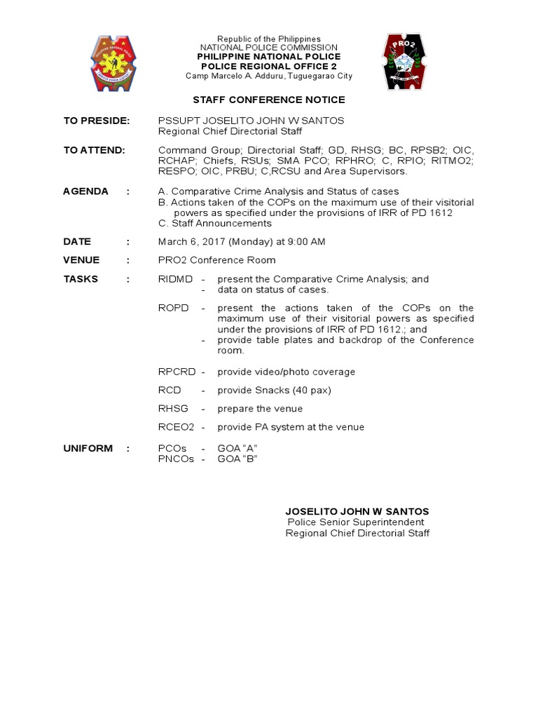 Staff Conference Notice | PDF