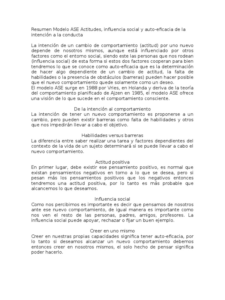 Modelo ASE: Actitud, Influencia y Autoeficacia | PDF | Crecimiento ...