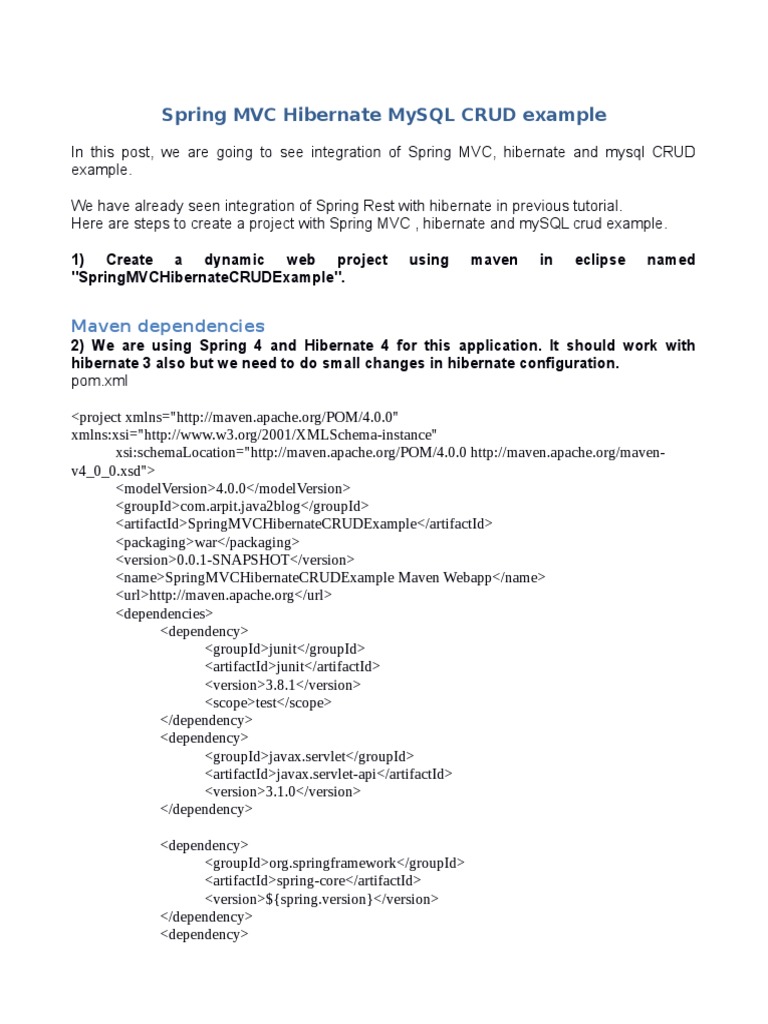 Spring MVC Hibernate MySQL CRUD Example | PDF | Spring Framework ... Spring MVC Hibernate MySQL CRUD Example | PDF | Spring Framework ...