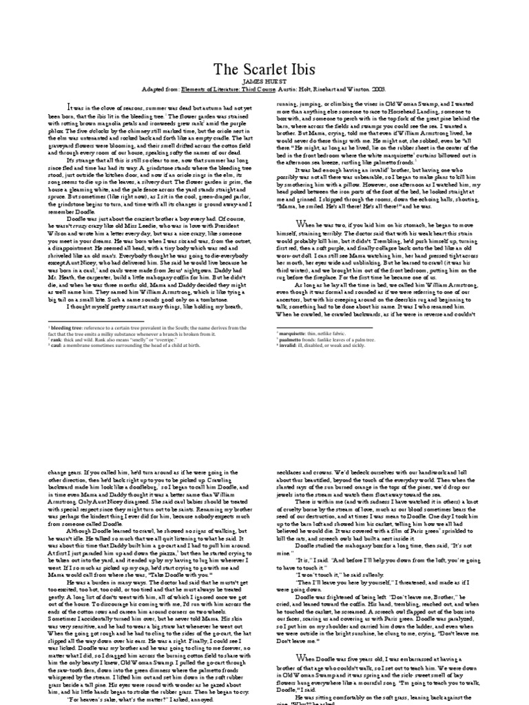 The Scarlet Ibis - Full Text | PDF