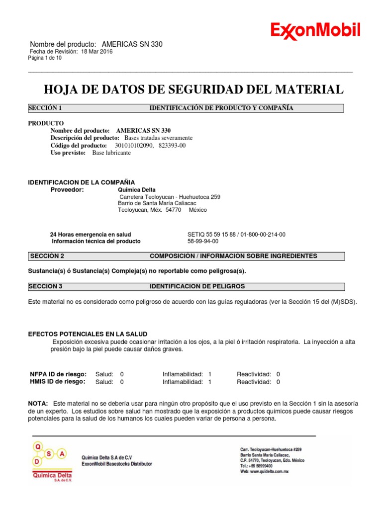 ExxonMobil Americas SN 330 SDS - pdf2016-06!13!12!31!39 - SyP - Hoja ...