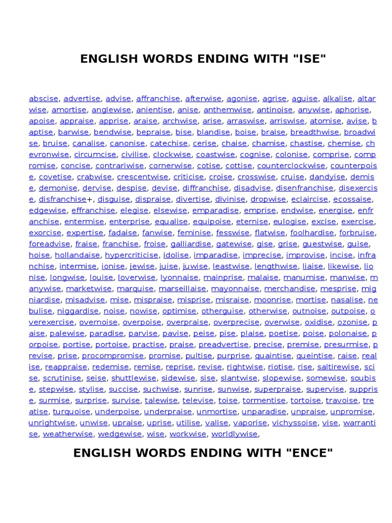 English Words Ending with "ISE" | PDF | Nature