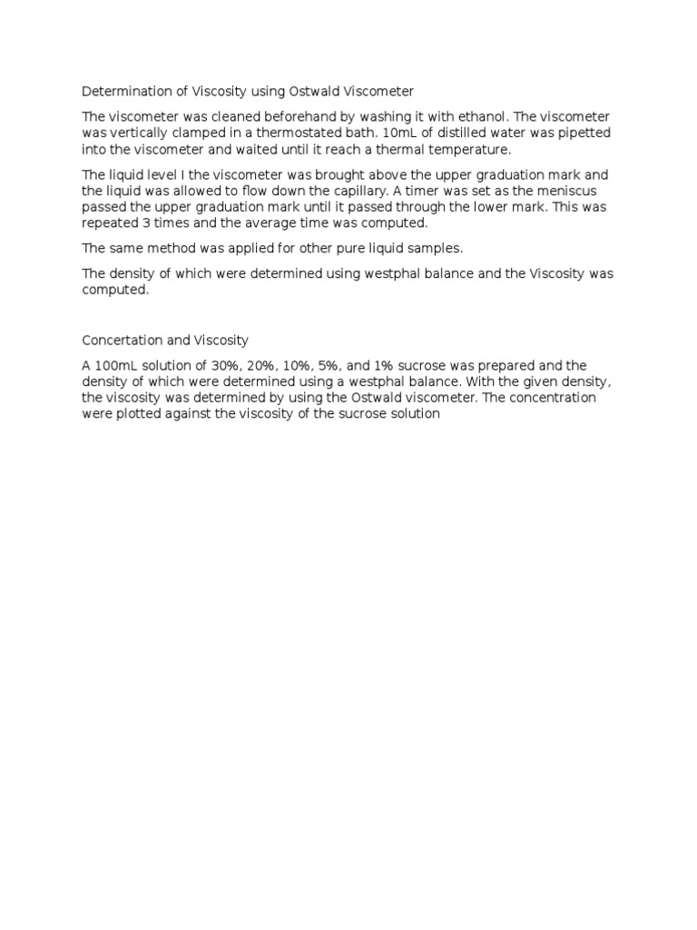 Determination of Viscosity Using Ostwald Viscometer | PDF
