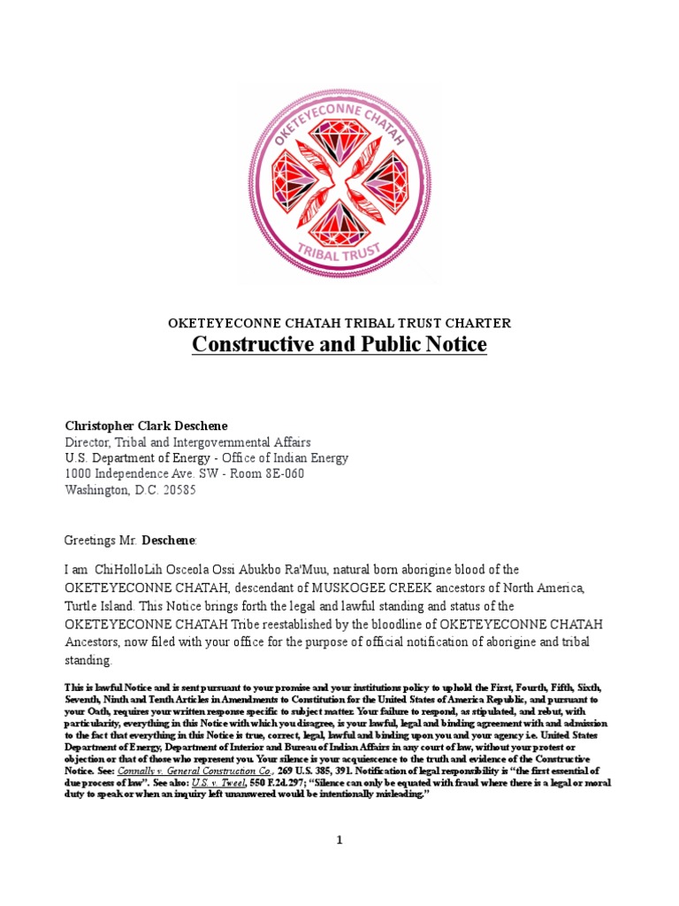 Oketeyeconne Chatah Tribal Trust Charter Constructive & Public Notice ...