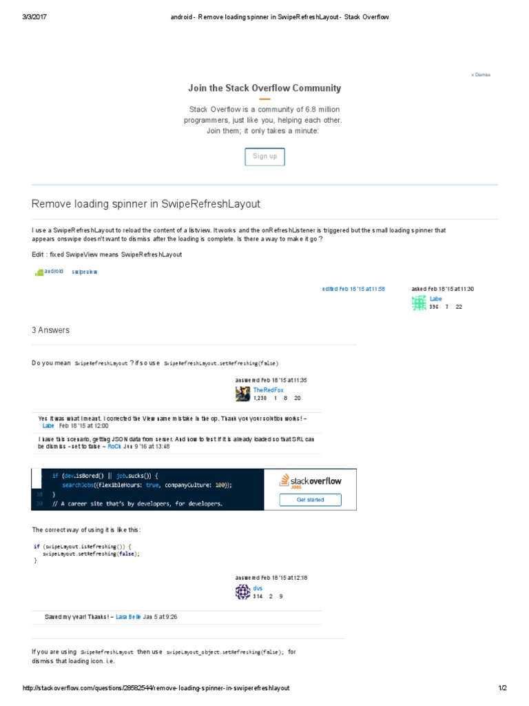 Android Remove Loading Spinner In Swiperefreshlayout Stack Overflow Pdf Computing Software