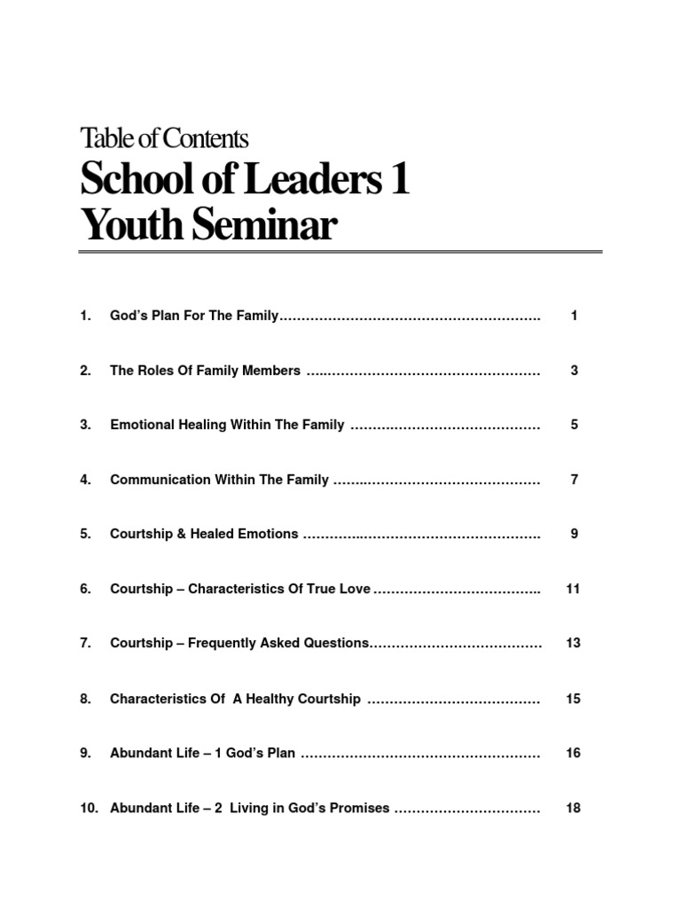 School of Leaders 1 Youth Seminar | PDF | Abundant Life | Romance (Love)