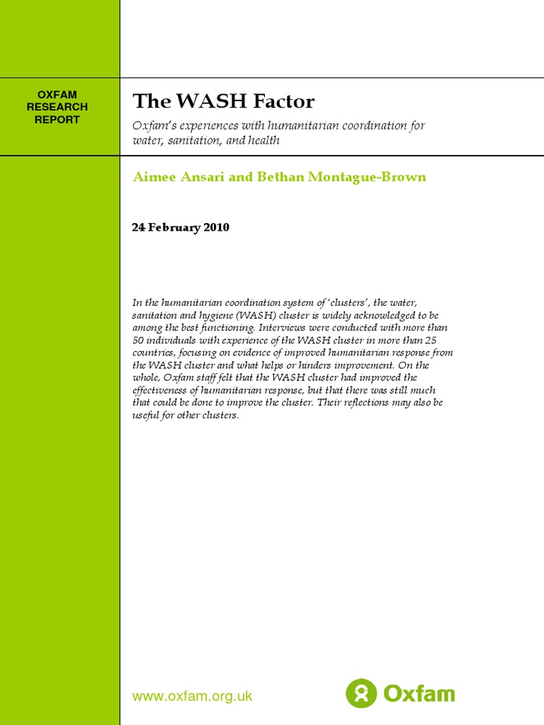 The WASH Factor: Oxfam's Experiences With Humanitarian Coordination For ...