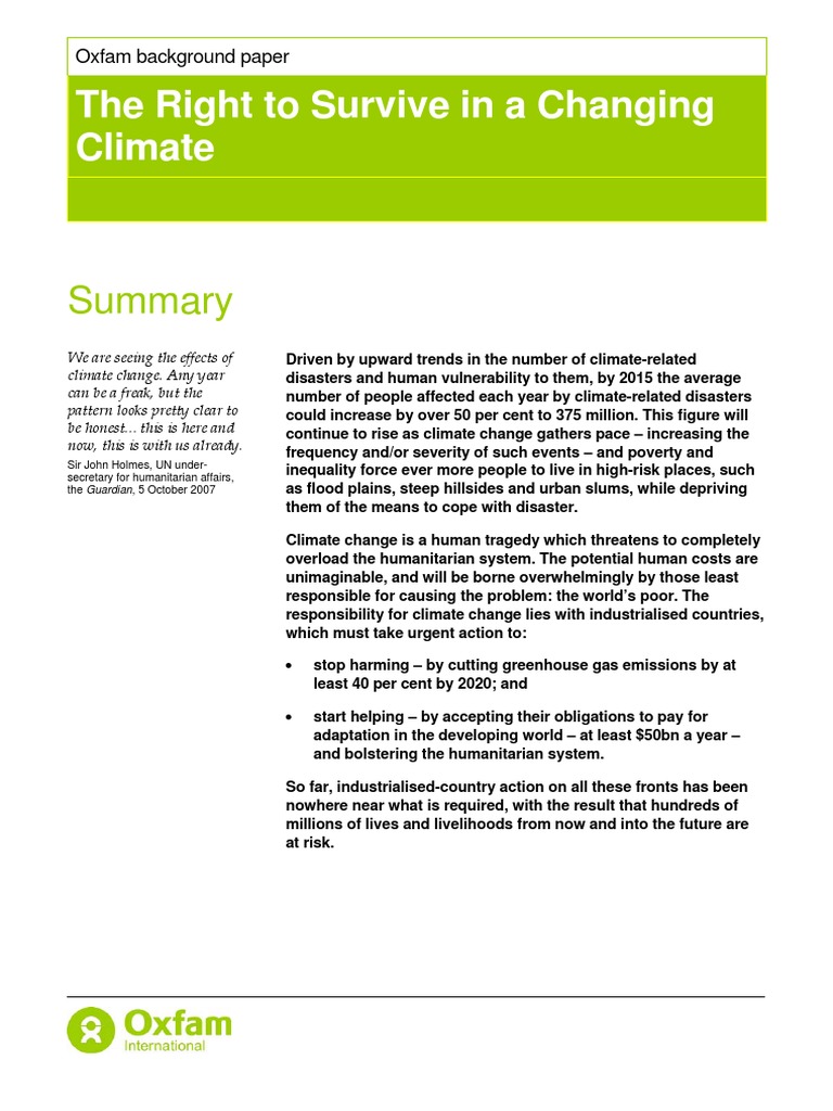 The Right To Survive in A Changing Climate | PDF | Oxfam ...