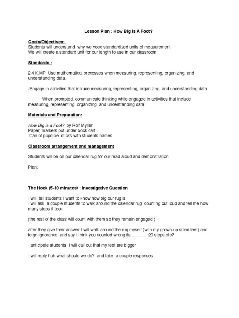 Lesson Plan How Big Is A Foot | PDF | Lesson Plan | Applied Psychology