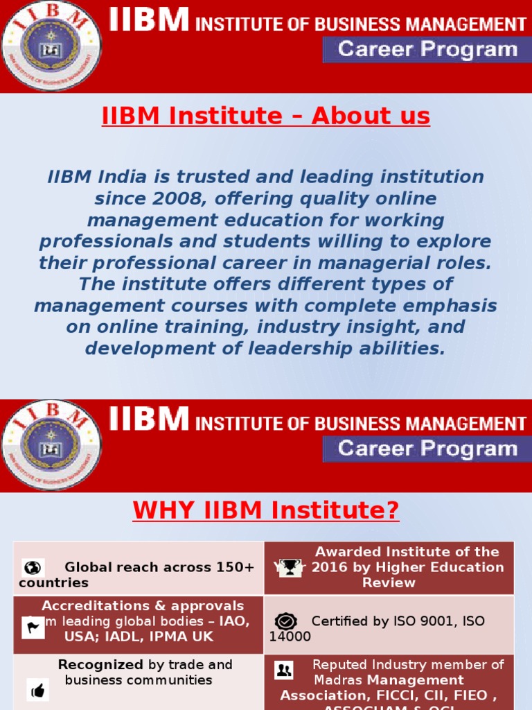 IIBM Institute Presentation | PDF | Master Of Business Administration ...