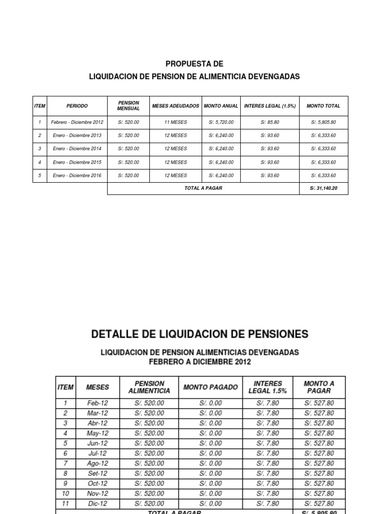 Liquidacion De Pension De Alimenticia Devengadas Gobierno Política