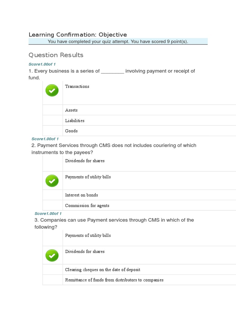 Question Results: Learning Confirmation: Objective | PDF | Finance ...