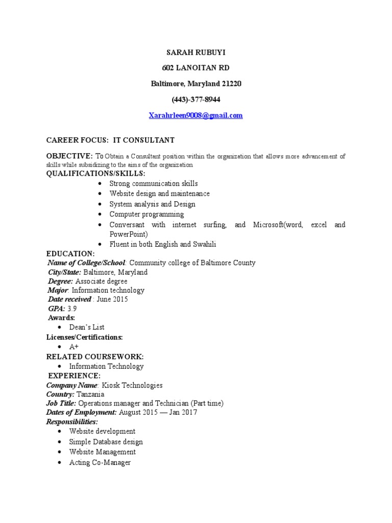 Sarahs Resume Final | PDF