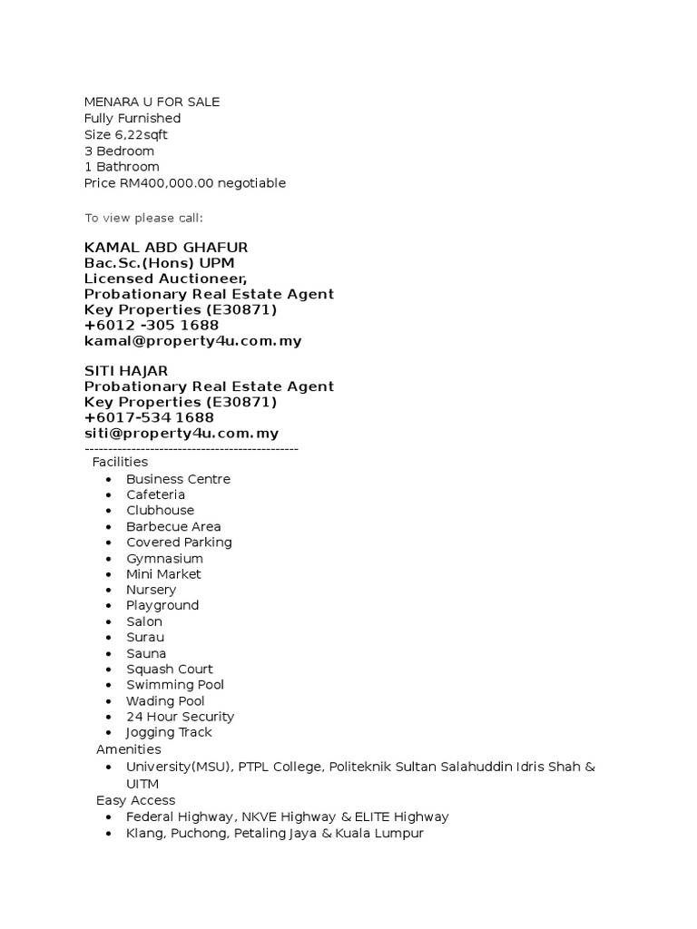 Menara U For Sale | PDF