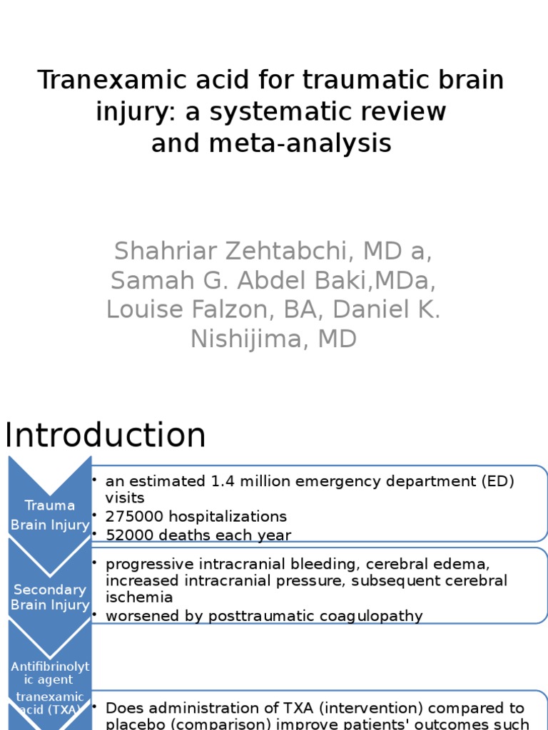 Tranexamic acid for traumatic brain injury.pptx | Coagulation ...