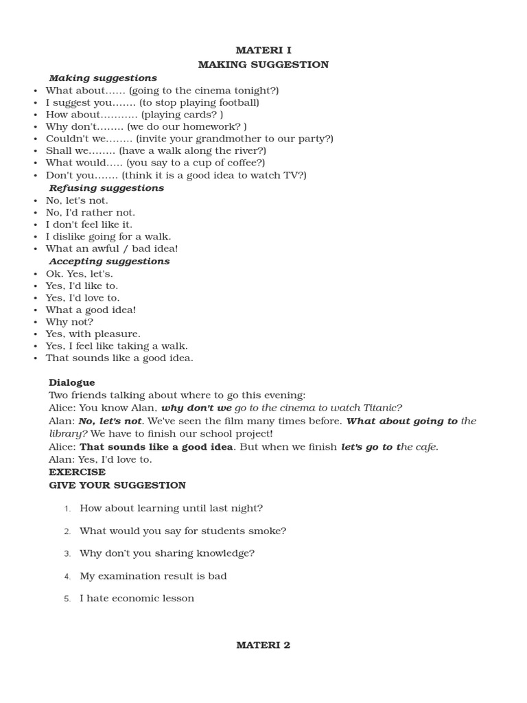 Making Suggestions: Materi I Making Suggestion | PDF | Self-Improvement