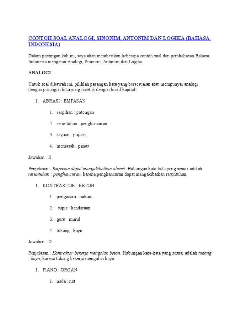 Contoh Soal Analogi | PDF